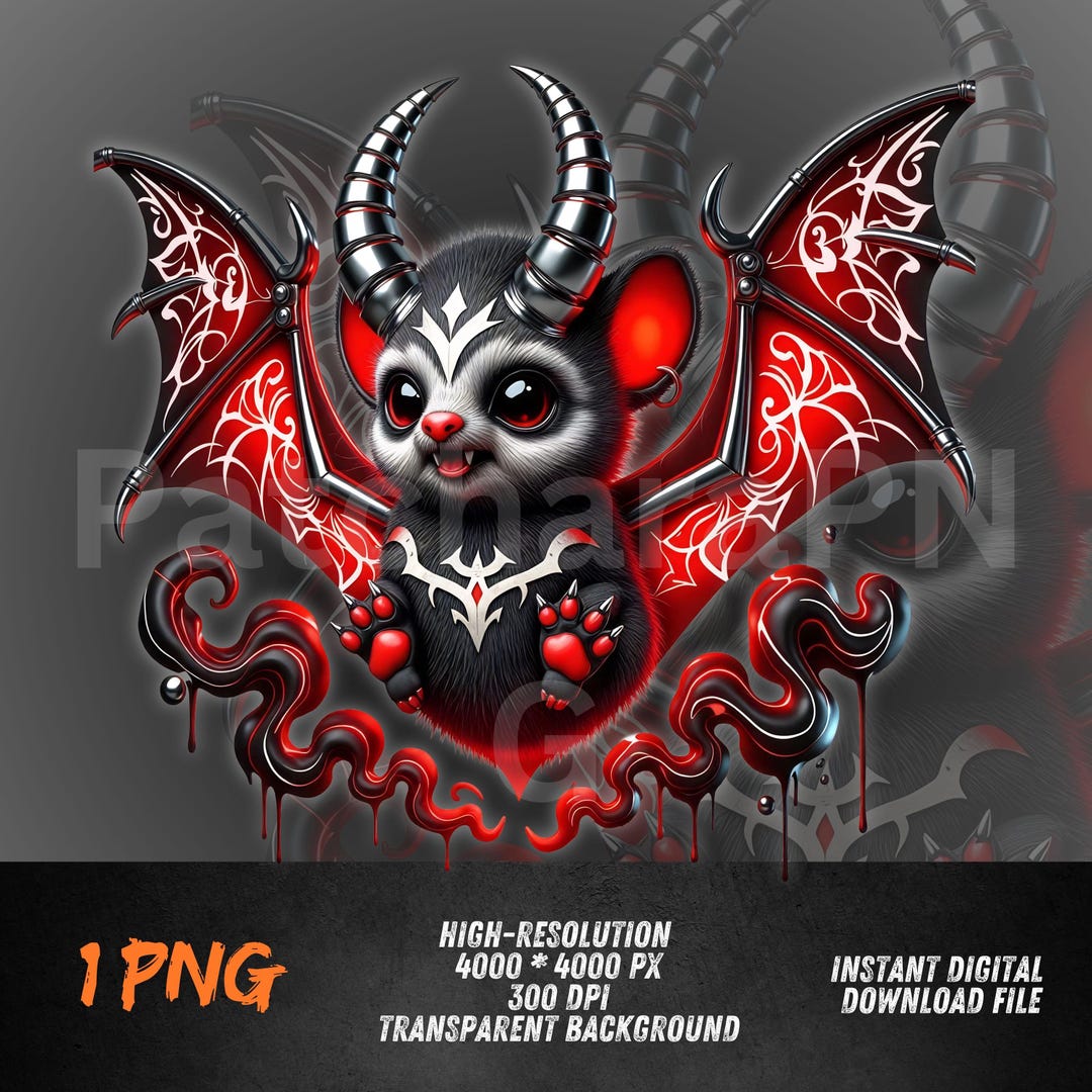 Vampire Bat PNG – Cute Gothic Demon Clipart for DTF Transfer ...