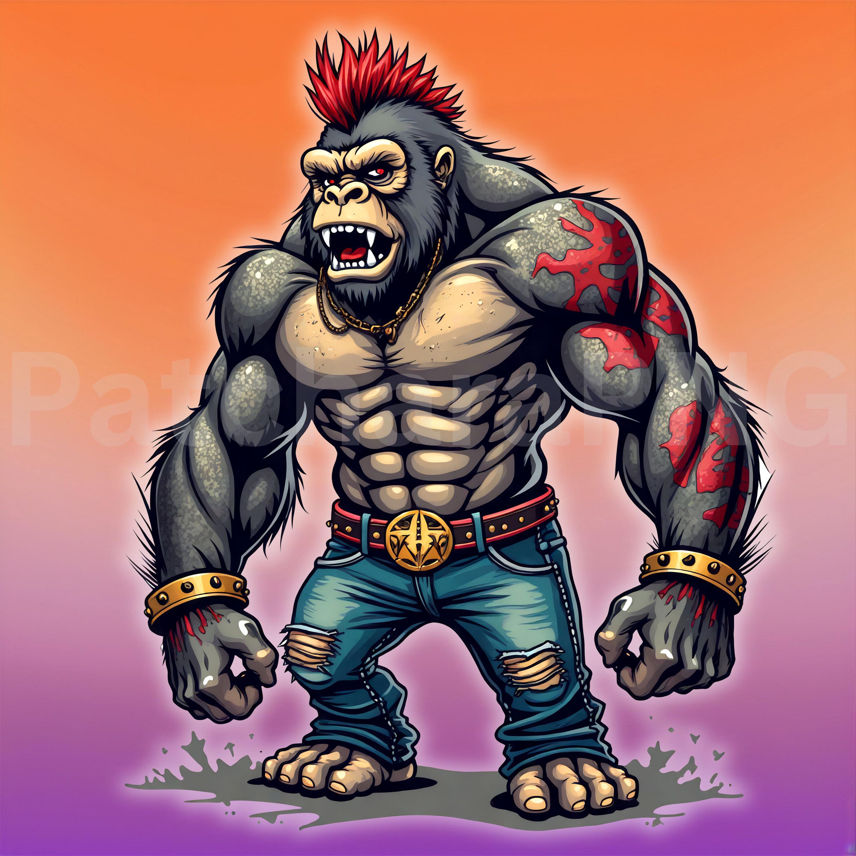 Strong Gorilla PNG | Bodybuilder Ape Clipart With Mohawk | Intense Gym ...