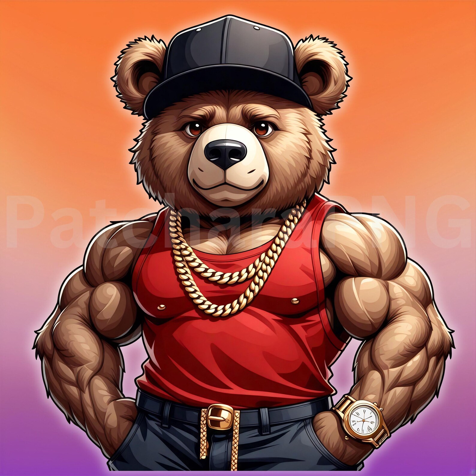 Muscular Teddy Bear Clipart | Hip-hop Gym Bear PNG | Strong Urban Bear ...