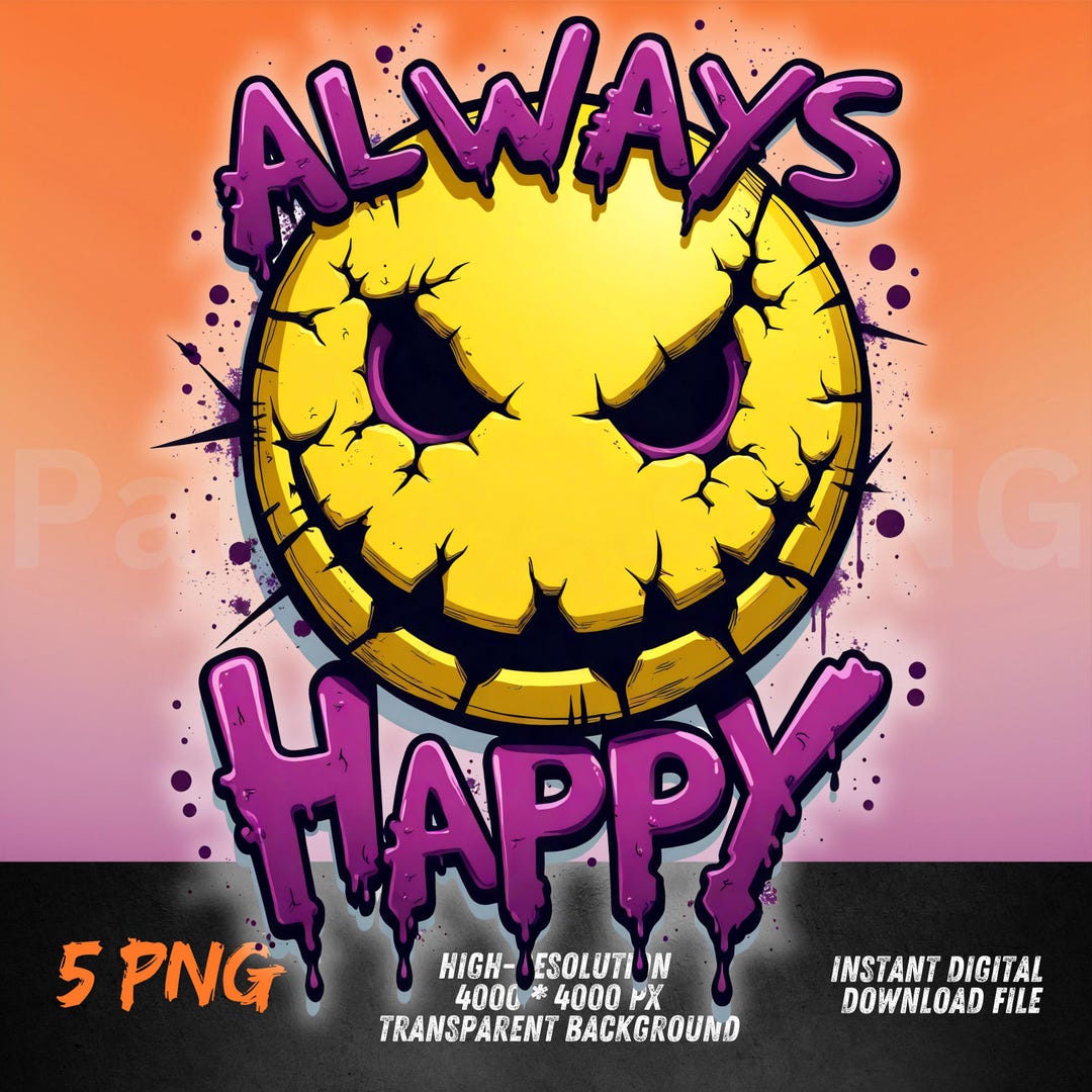 Grunge Smiley Face PNG | Edgy Streetwear Clipart | Dark Aesthetic ...