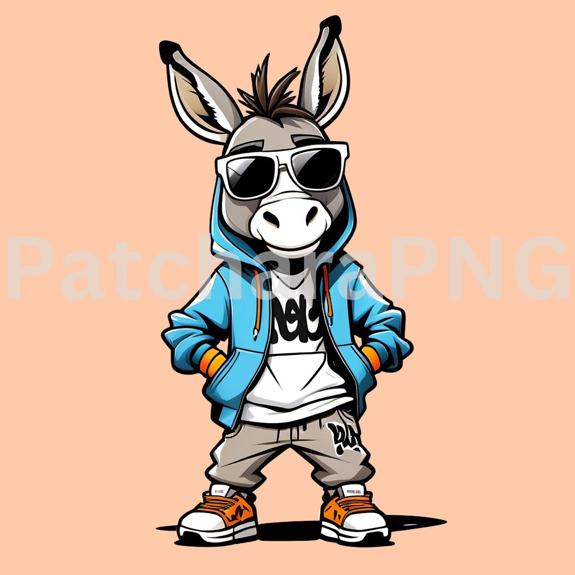Cool Donkey PNG | Funny Donkey Clipart in Hoodie and Sunglasses | Urban ...
