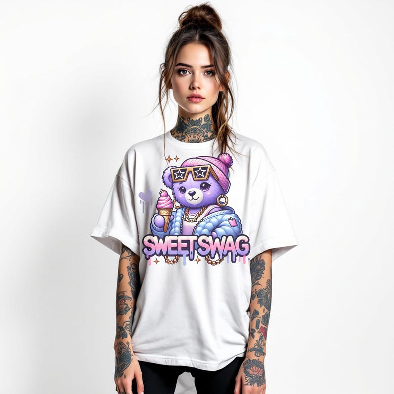 Sweet Swag Bear PNG | Purple Teddy Clipart With Ice Cream and Shades ...
