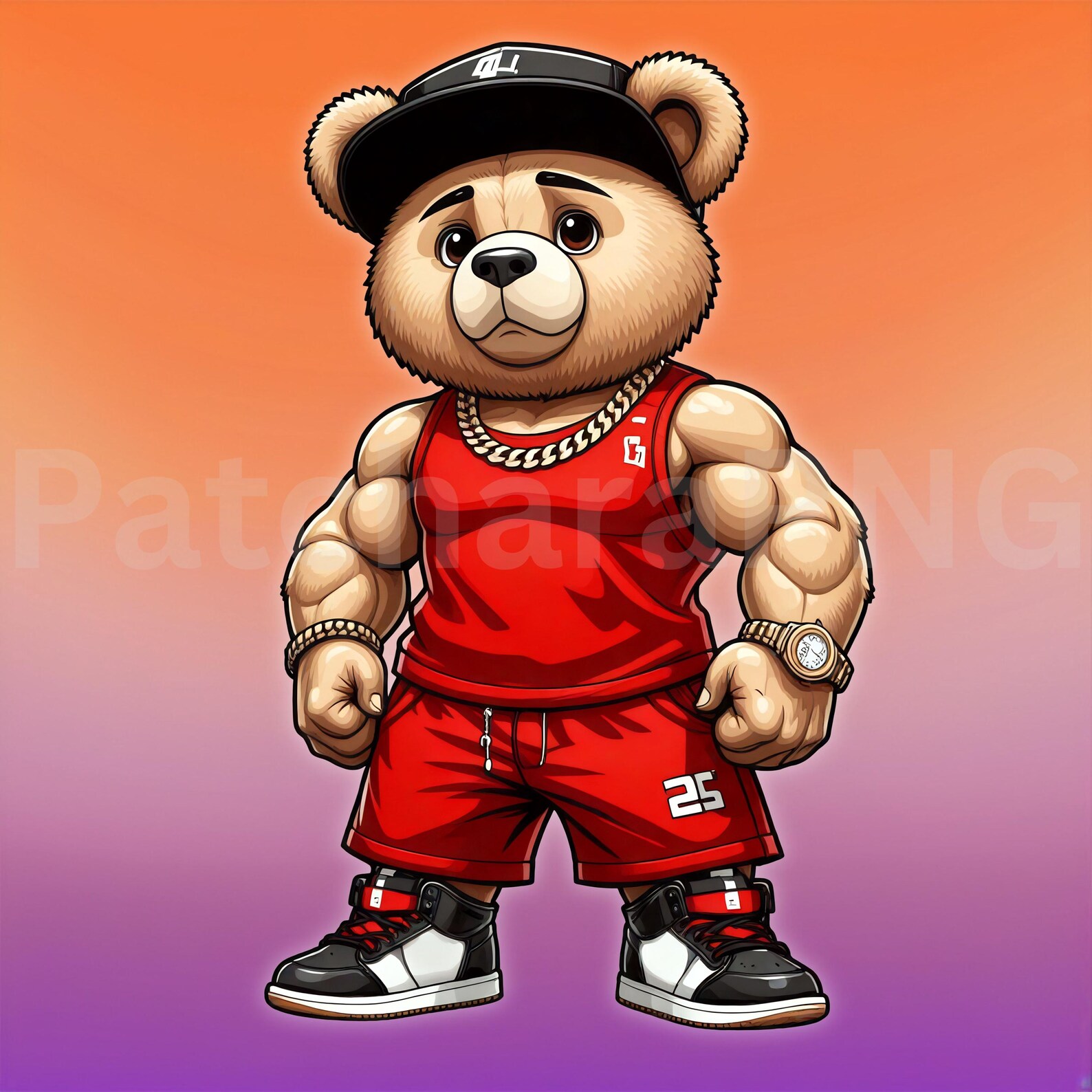 Muscular Teddy Bear Clipart | Hip-hop Gym Bear PNG | Strong Urban Bear ...