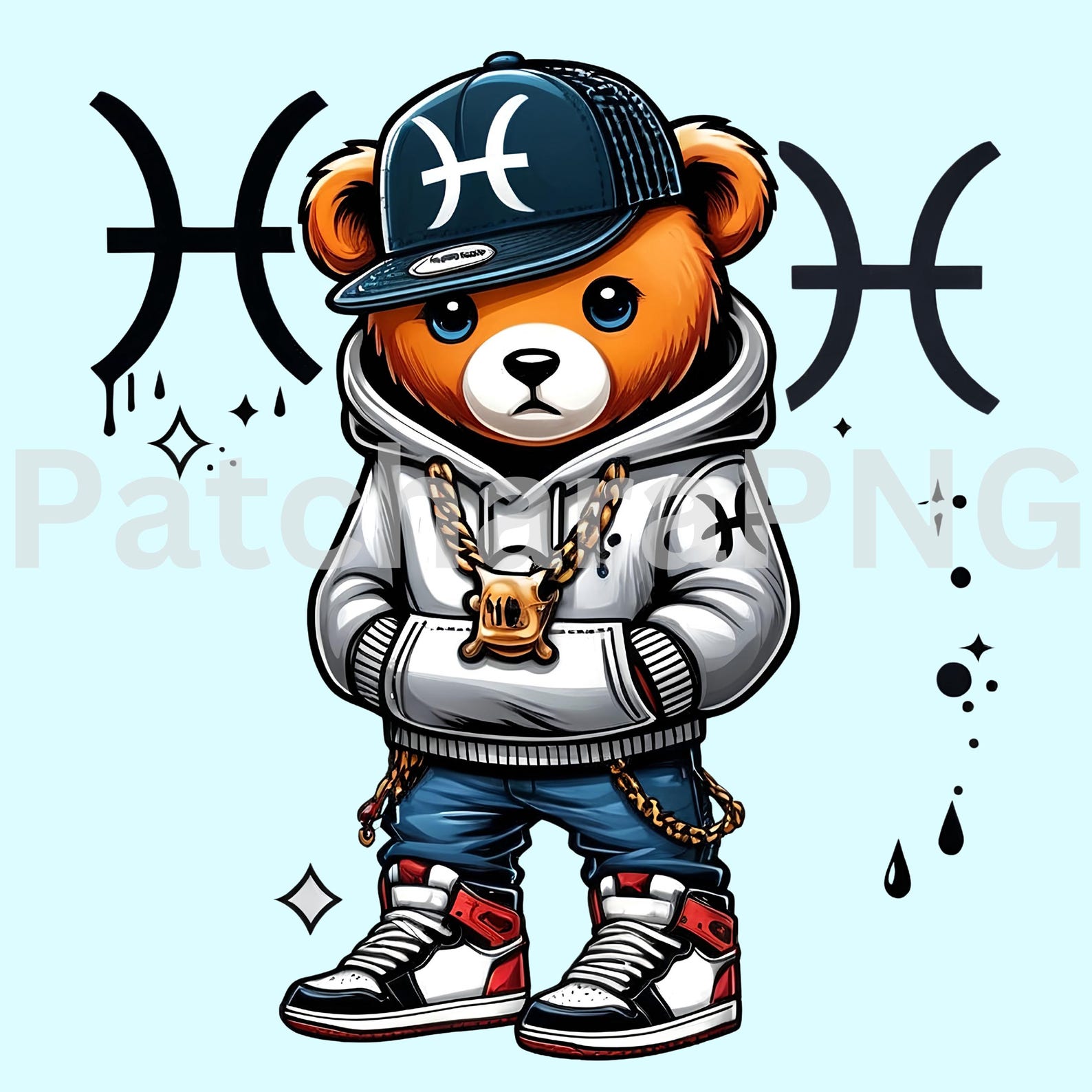 Pisces Zodiac Hip-hop Teddy Bear Clipart | Cool Cartoon Bear With ...