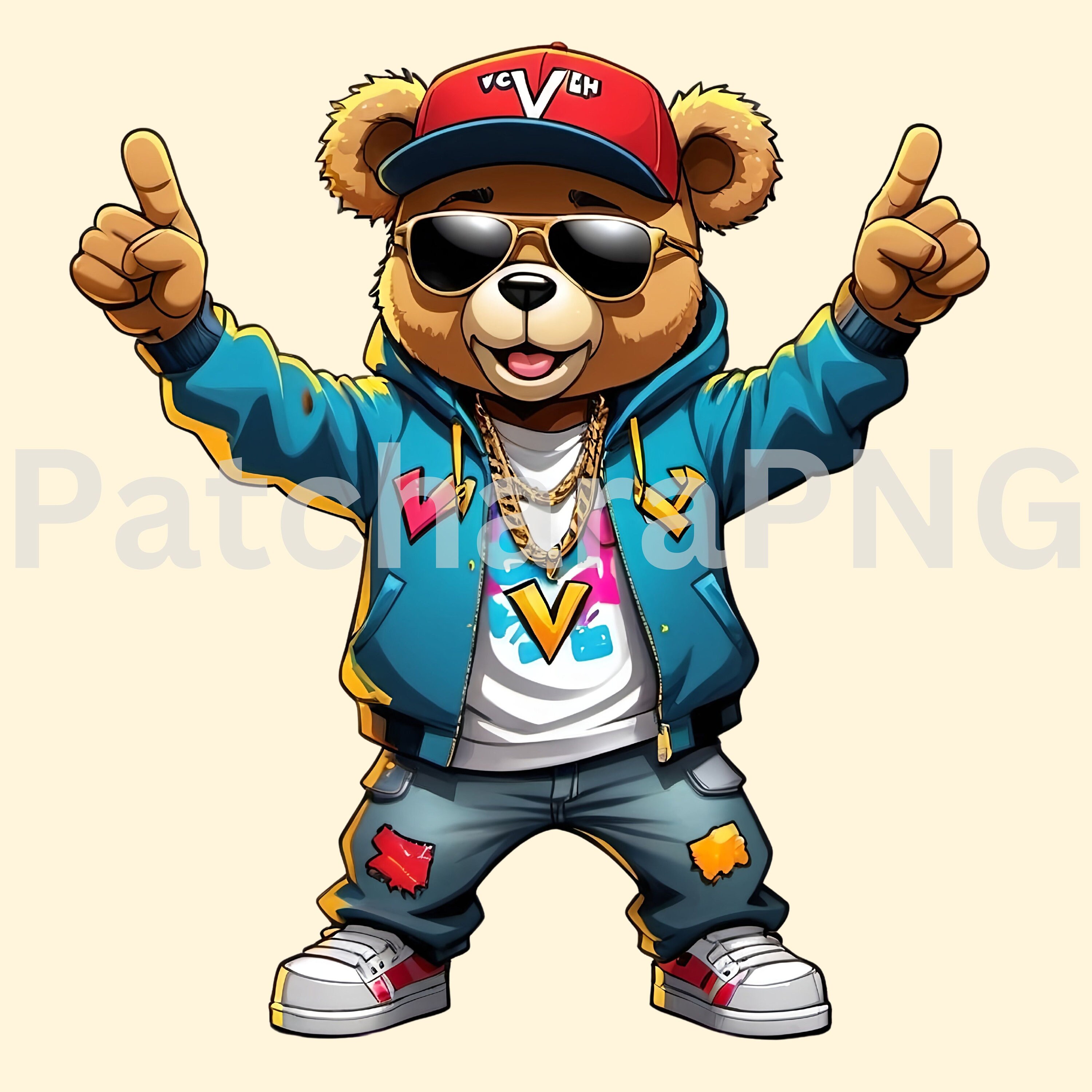 Peace Sign Bear PNG | Blue Teddy Clipart in Shades and Chains | Hip Hop ...