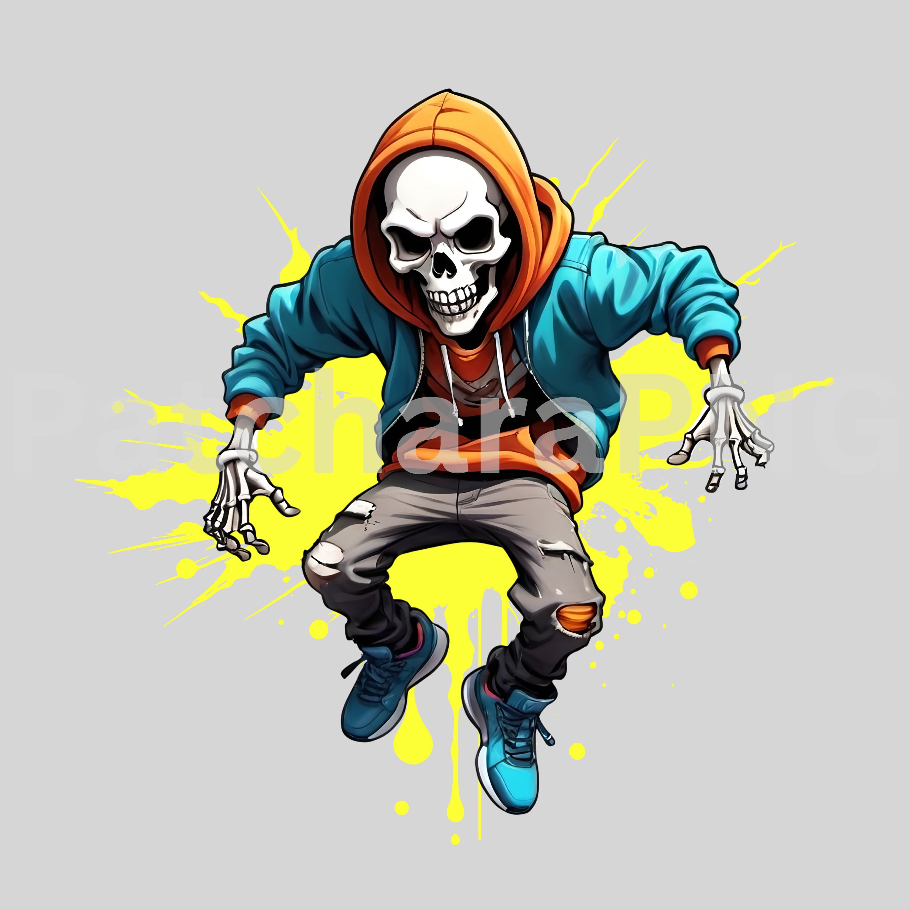 Cartoon Free Running Skeleton Art Print, Hip-hop Skeleton Graffiti Art ...