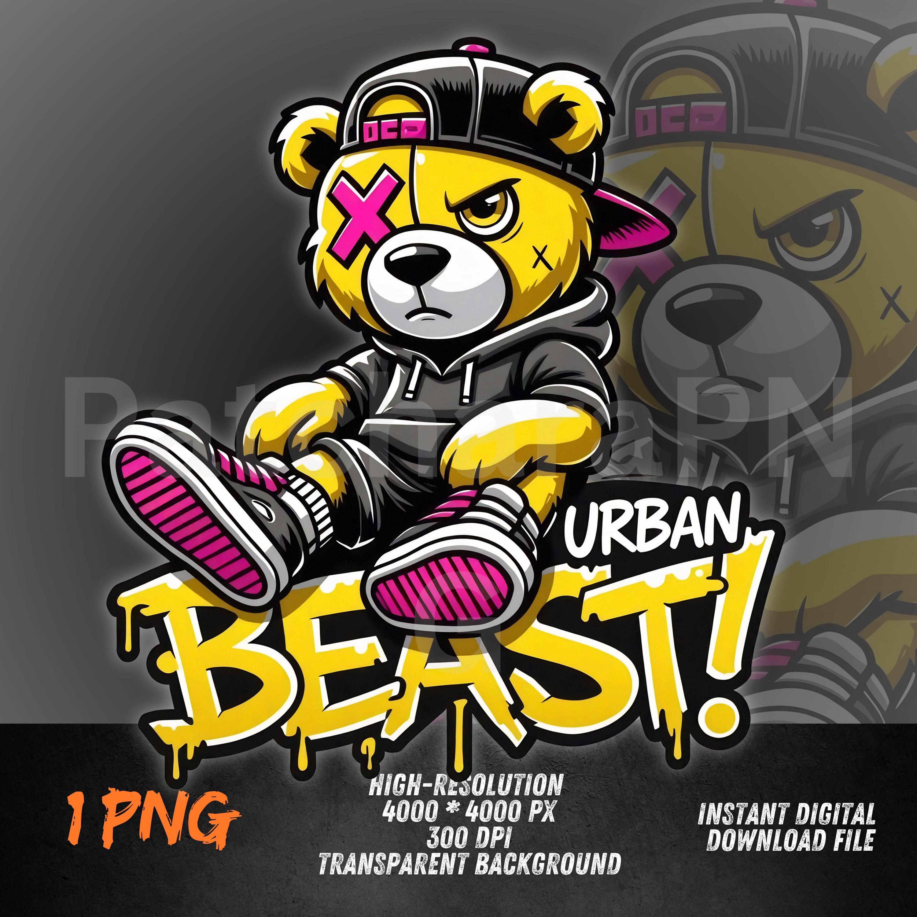 Urban Beast Bear PNG | Gangsta Teddy Clipart in Hoodie & Sneakers | Hip ...