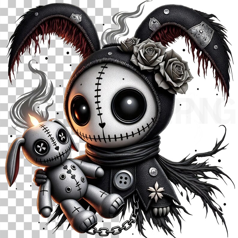 Gothic Bunny Holding Doll PNG | Dark Cute Clipart for Sublimation ...