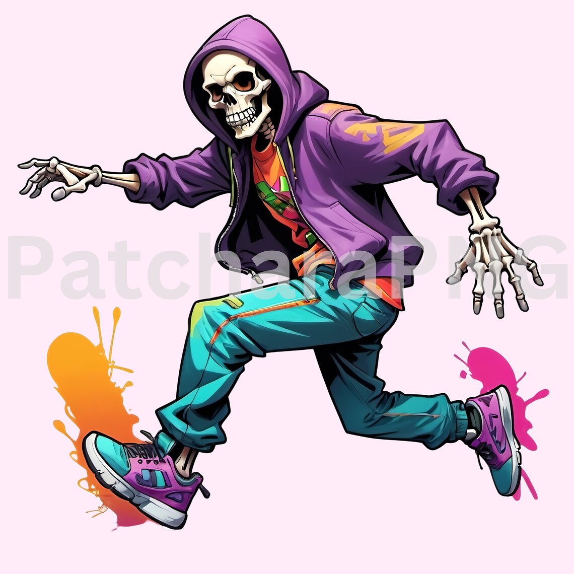 Cartoon Free Running Skeleton Art Print, Hip-hop Skeleton Graffiti Art ...
