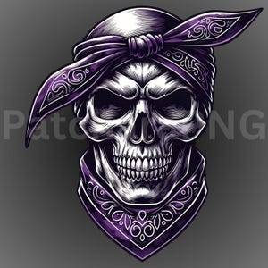 Purple Skull PNG | Bandana Skull Clipart With Purple Scarf | Gangsta ...