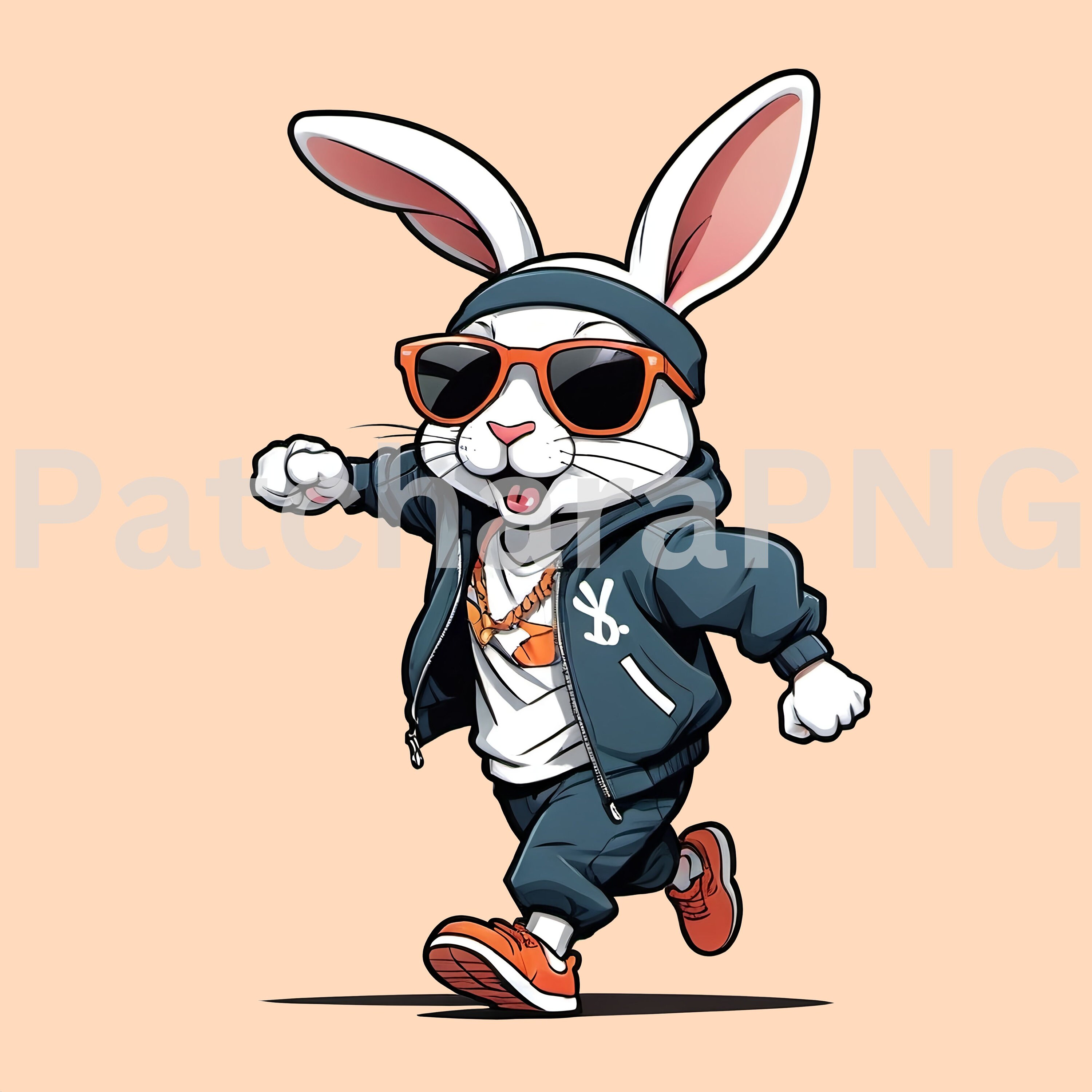 Swag Bunny PNG | Bunny Clipart in Orange Tracksuit and Glasses | Urban ...