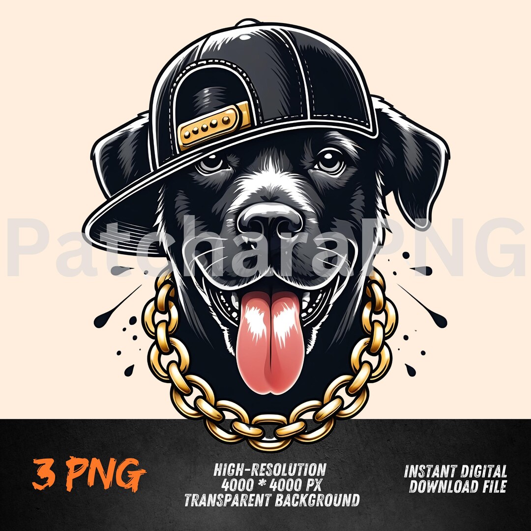 Hip-hop Dog With Chain Clipart | Cool Dog Wearing Cap PNG | Digital ...