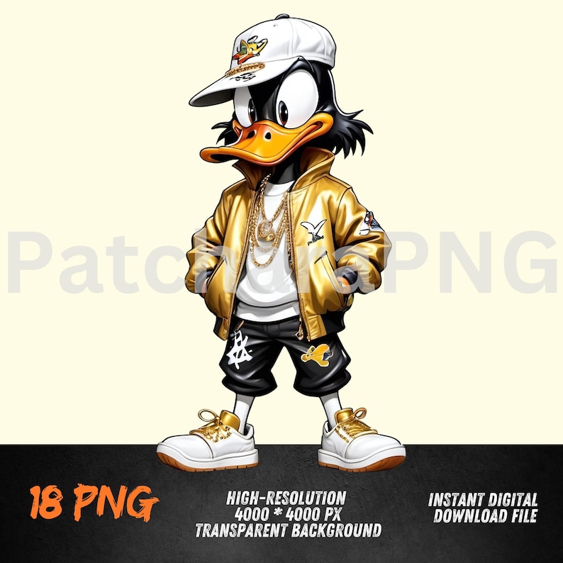 Swag Duck PNG | Hip Hop Duck Clipart in Gold Jacket and Hat | Urban ...