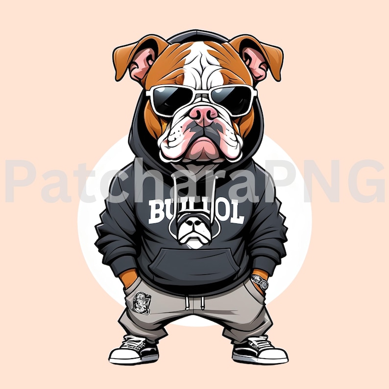 Swag Bulldog PNG | Twin Bulldog Clipart in Hoodies | Urban Street Dog ...