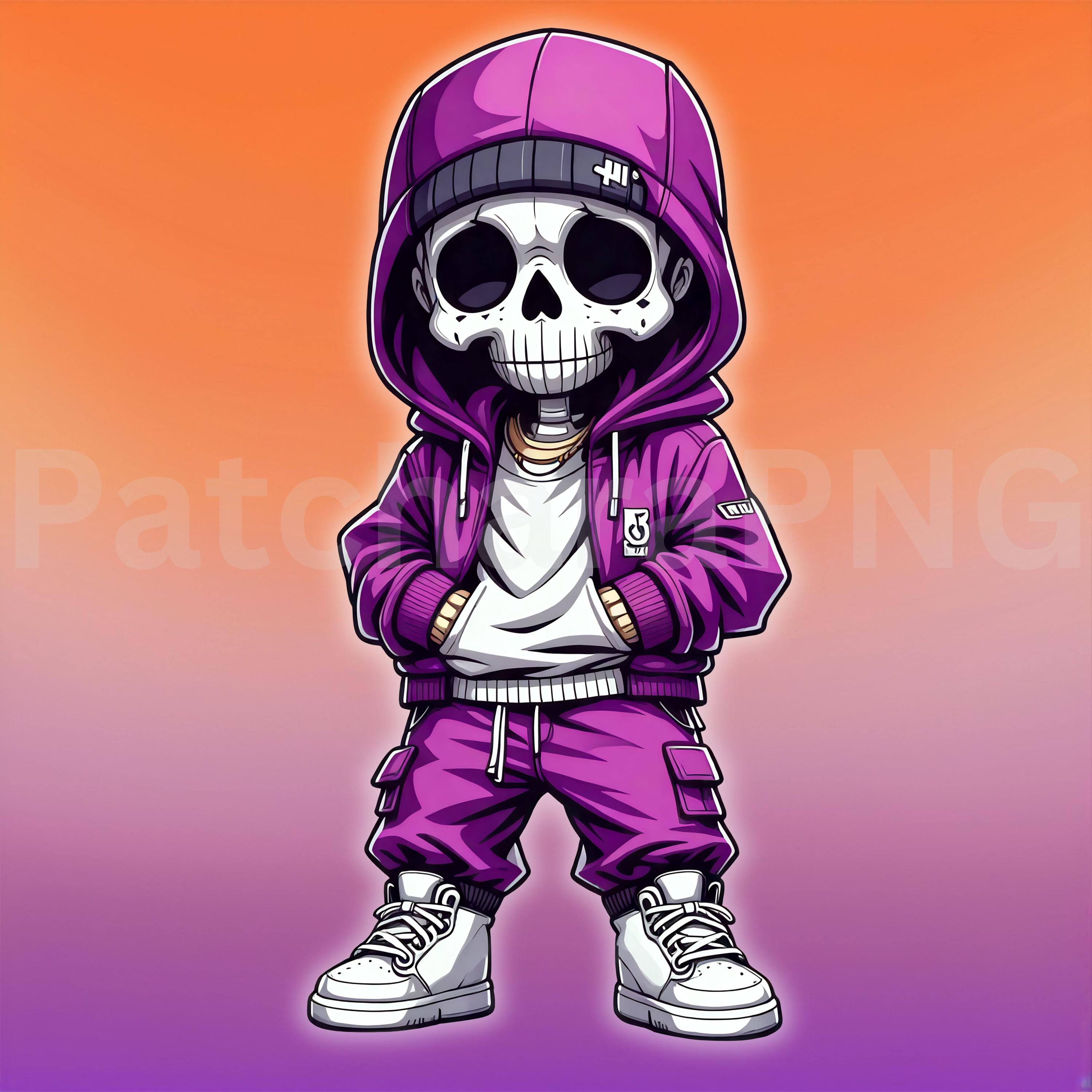 Cool Skeleton Duo PNG | Hoodie Skull Clipart in Red and Purple | Urban ...