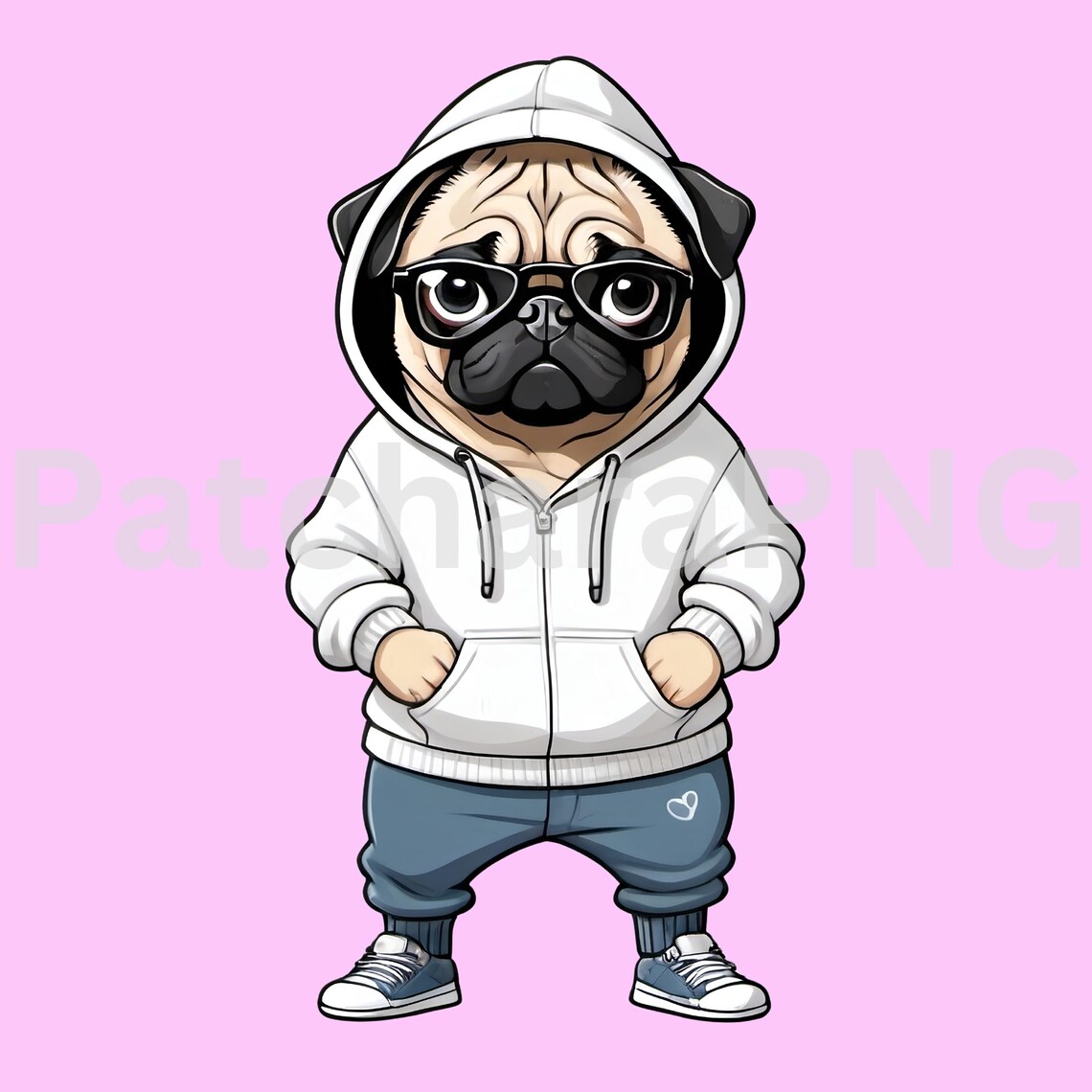 Cool Pug PNG | Pug Clipart in Hoodie With Hands in Pocket | Funny Dog ...