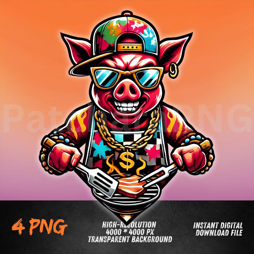 Swag Pig PNG | Cool Pig Clipart With Chains, Grillz, and Cap | Hip Hop Urban Animal Sublimation ...