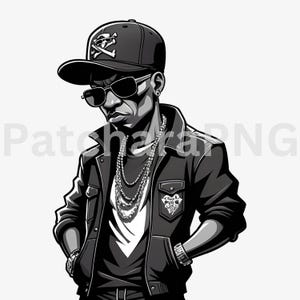 Black and White Edgy Cartoon Hip-hop Gangster Character Gangster ...