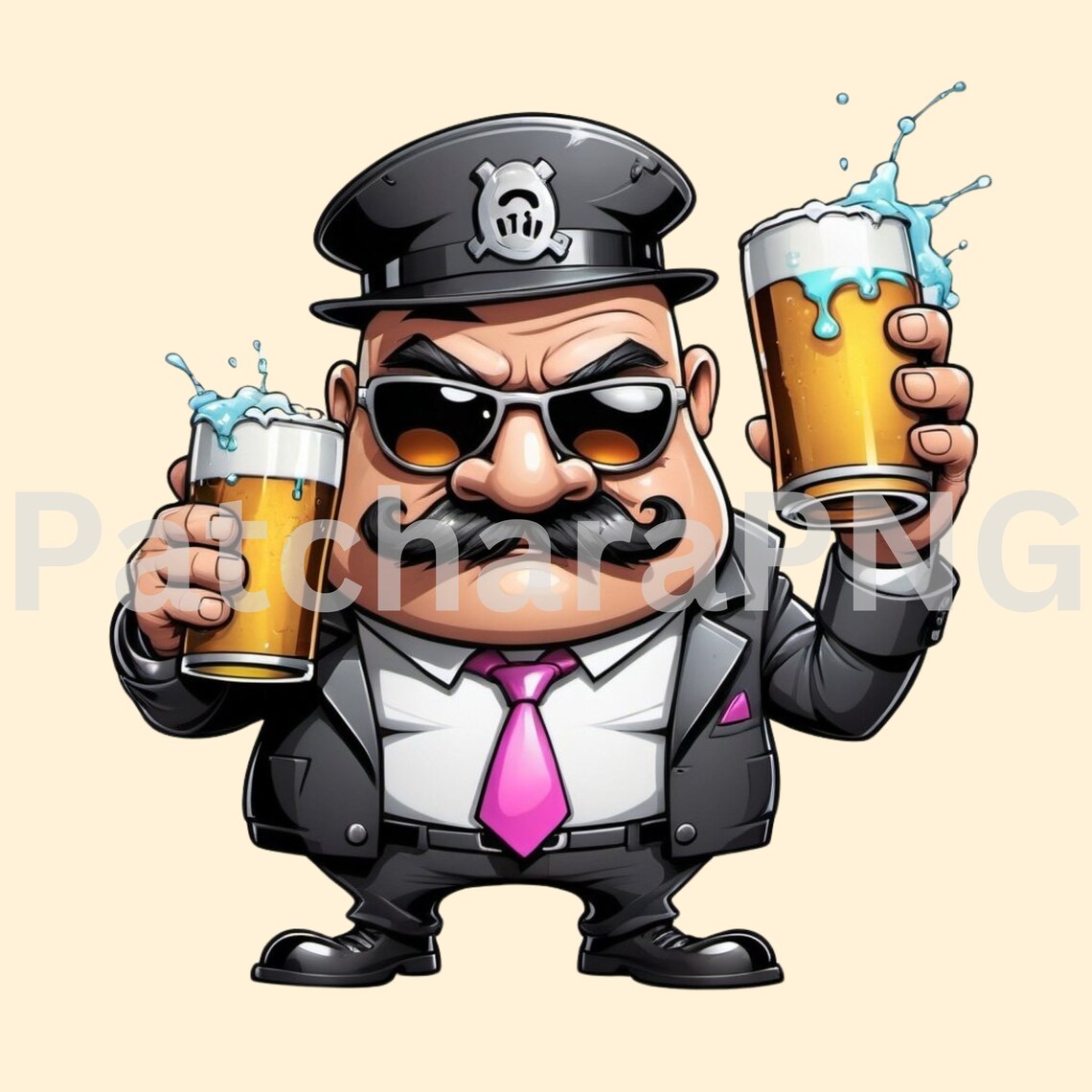 Gangster Beer Lover Cartoon Clipart - Funny Beer Character PNG for T ...