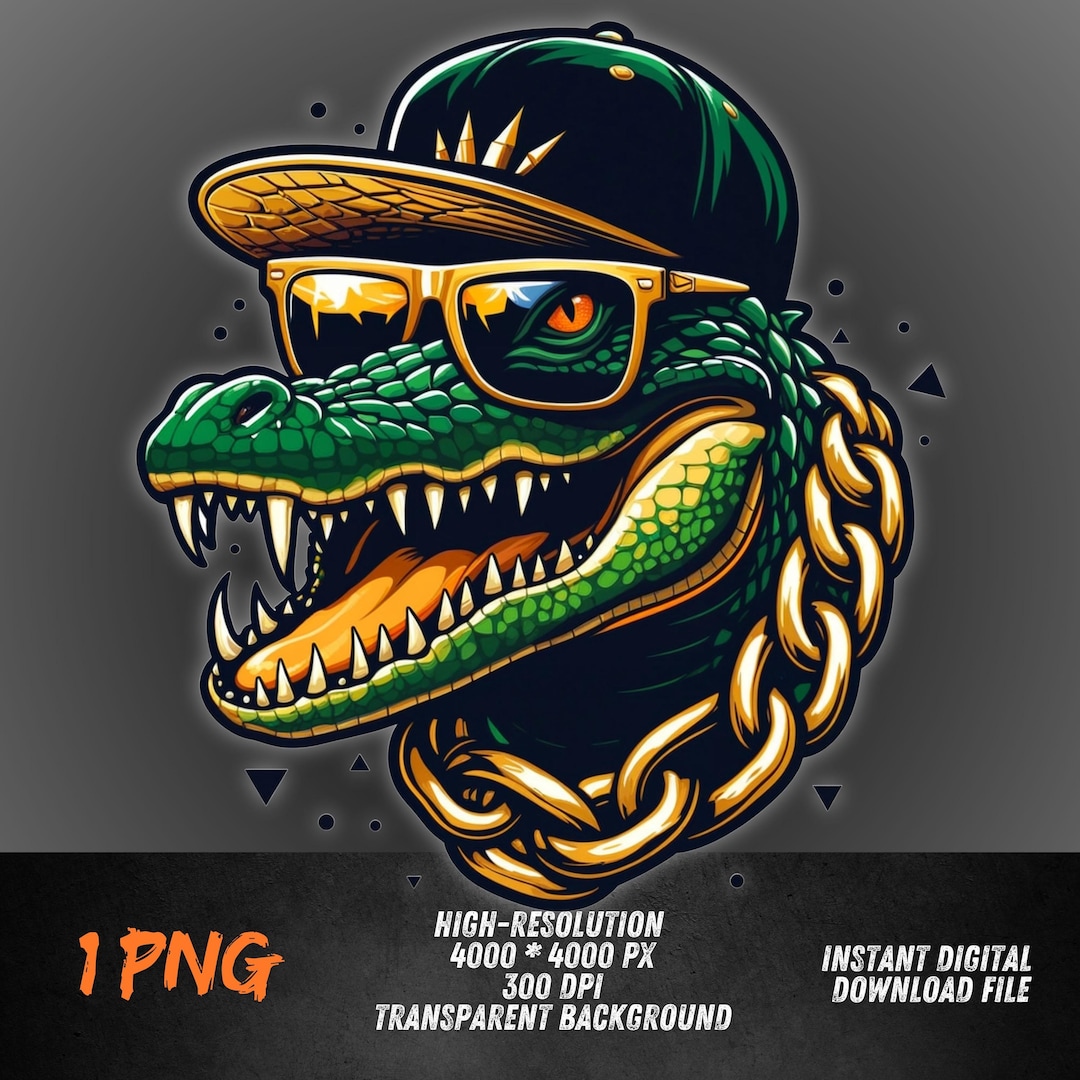 Cool Gator PNG | Alligator Clipart With Hat, Shades, and Chain | Urban ...