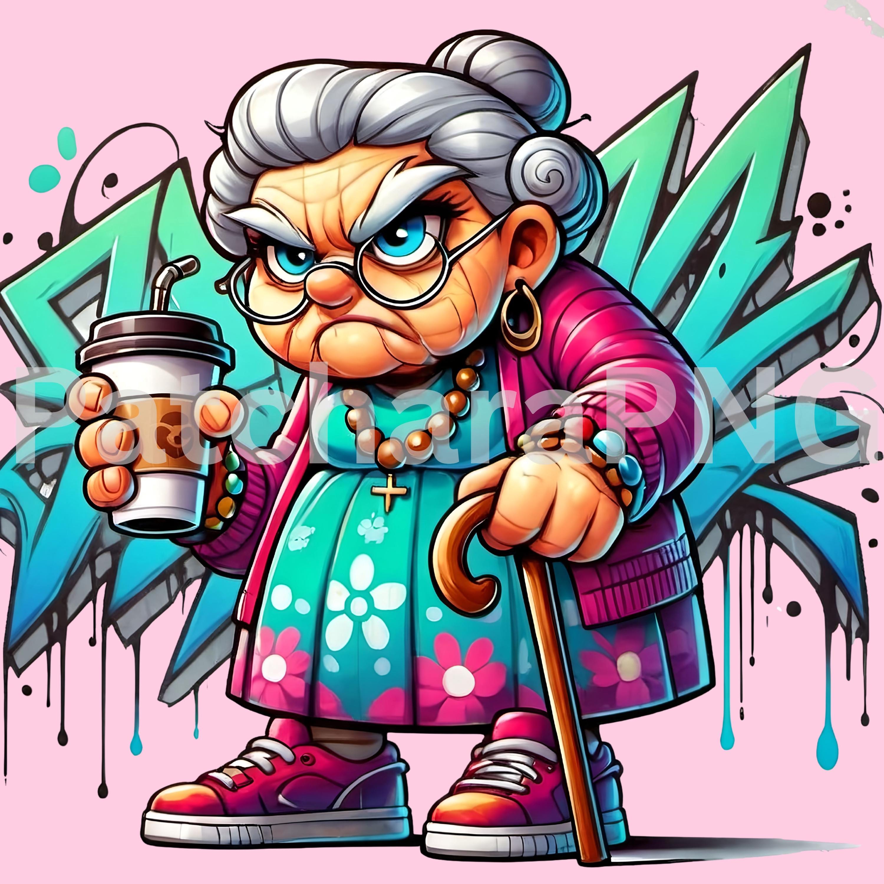 Funny Angry Grandma PNG, Cool Grandma Cartoon PNG for DTF & Sublimation ...
