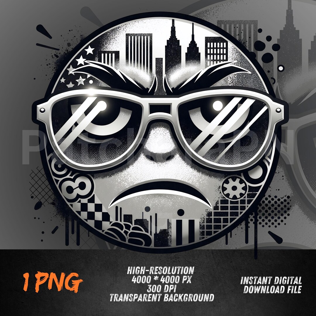Grunge Png , Urban Sad Face | City Graffiti Style for Sublimation, DTF ...