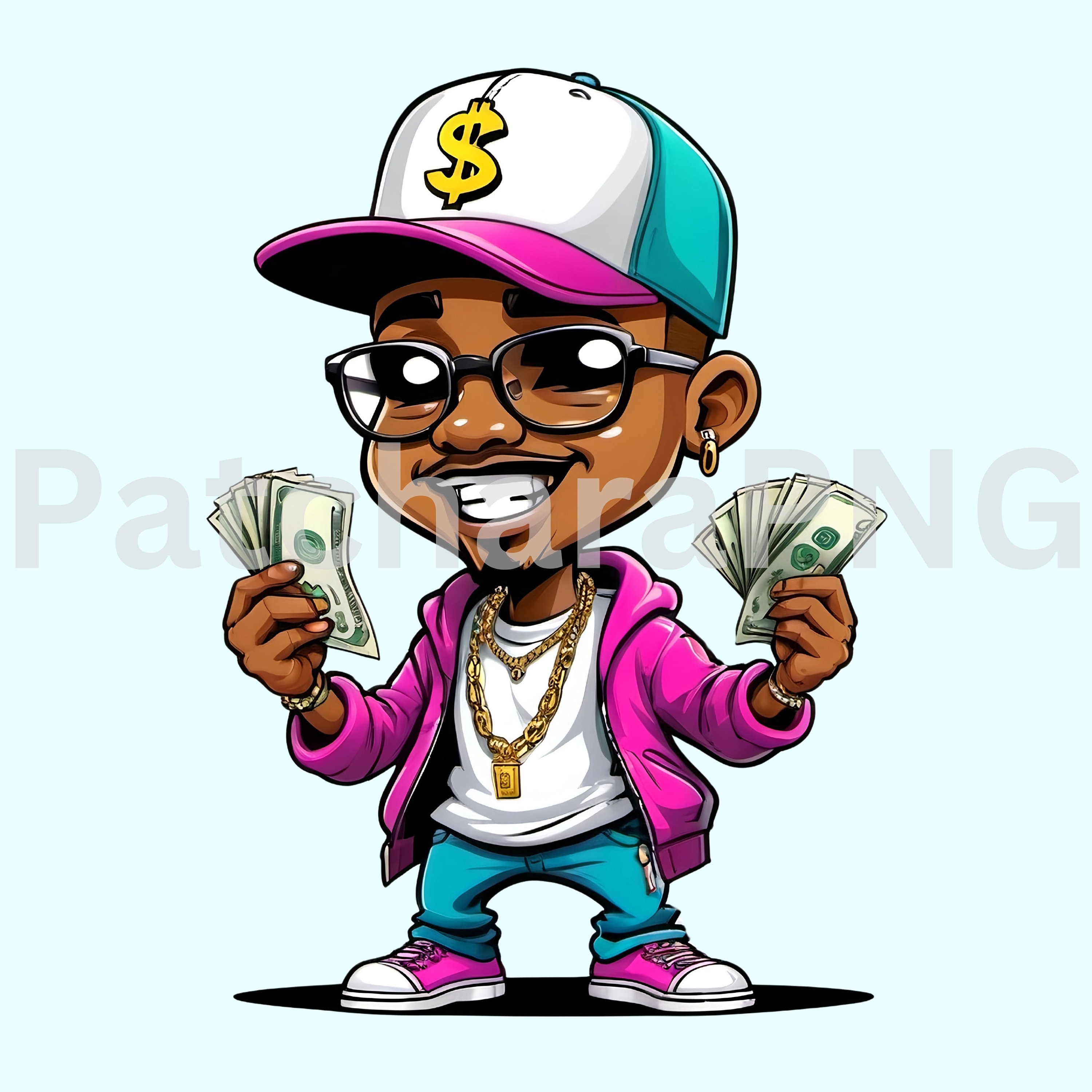 Hip-hop Money Man PNG With Dollar Bills | Gangsta Streetwear Cartoon ...