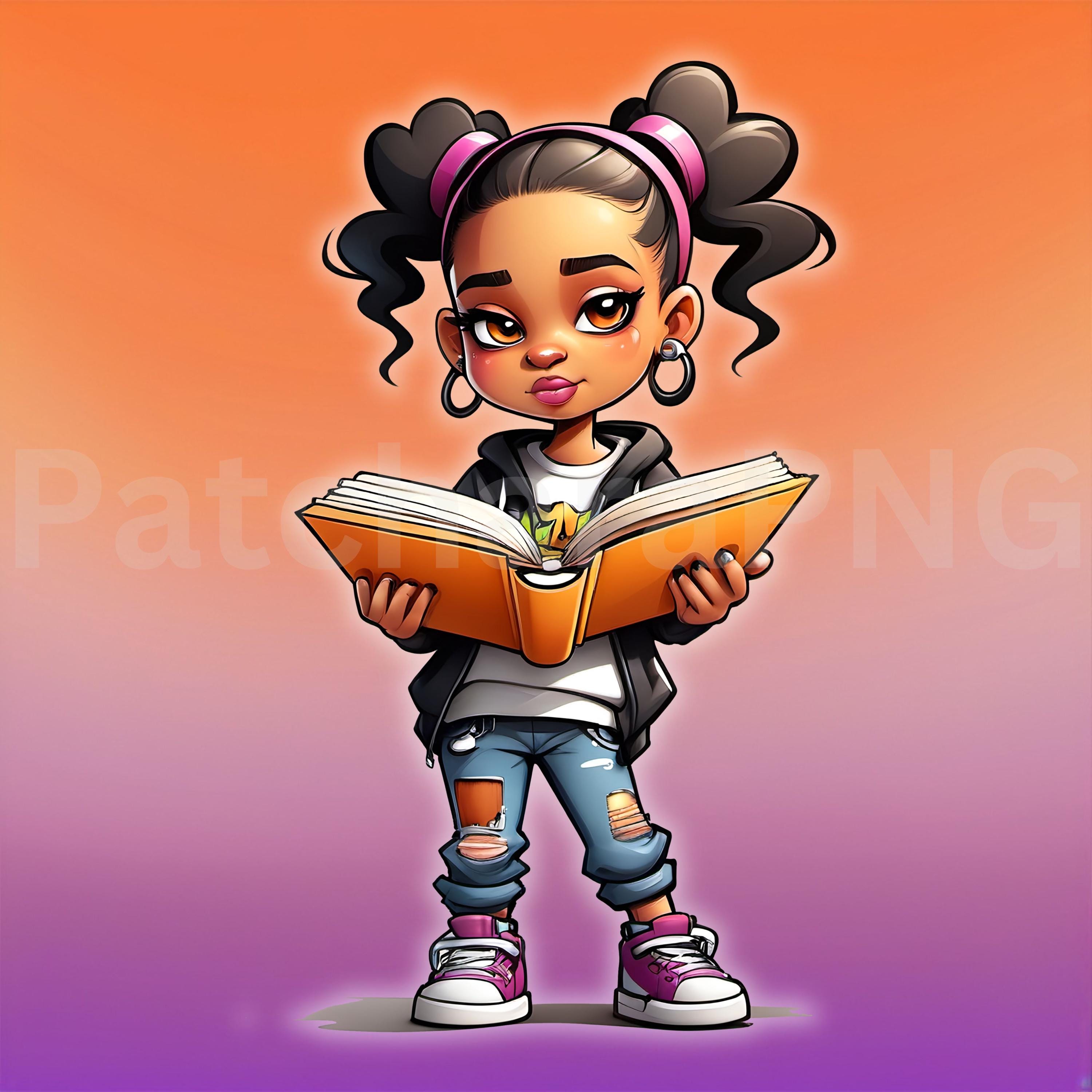 Afro Girl Reading PNG | Smart Black Girl Clipart | Back to School ...