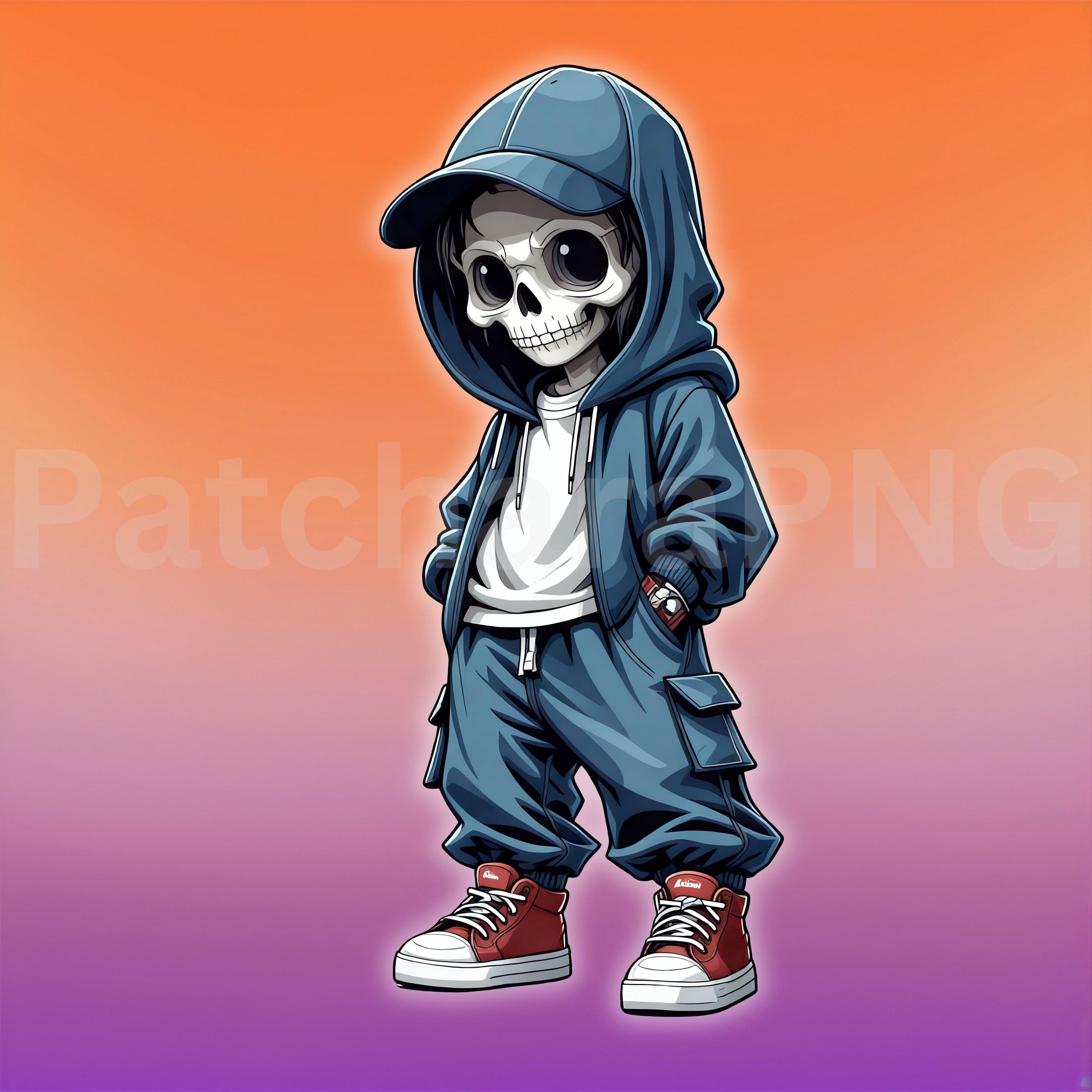 Cool Skeleton Duo PNG | Hoodie Skull Clipart in Red and Purple | Urban ...