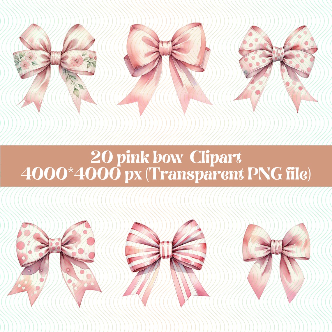 20 Pink Bows Clipart High-quality Pngs Digital Download Perfect for ...