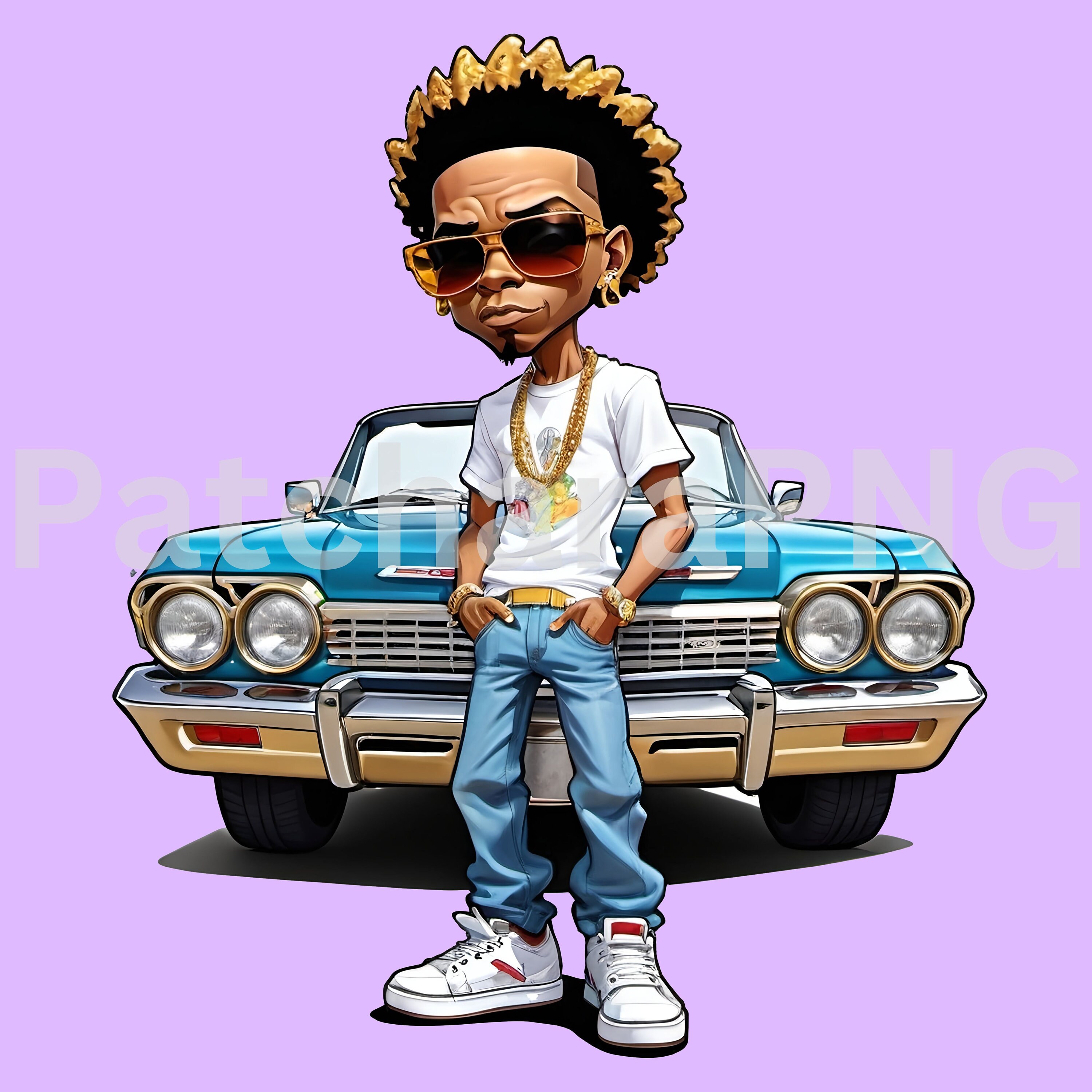 Hip-hop Cartoon Chevy Impala PNG Vintage Car Clipart Digital Download ...