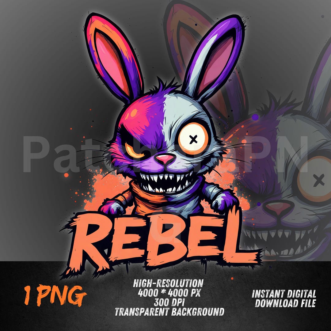 Rebel Bunny PNG | Twisted Rabbit Clipart With X Eye | Graffiti Style ...