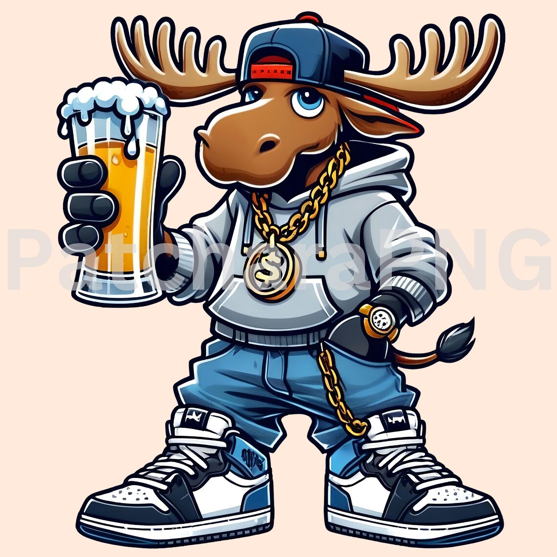 Hip-hop Moose Cartoon Clipart | Cool Moose With Gold Chain & Hoodie | Digital Download PNG for T ...