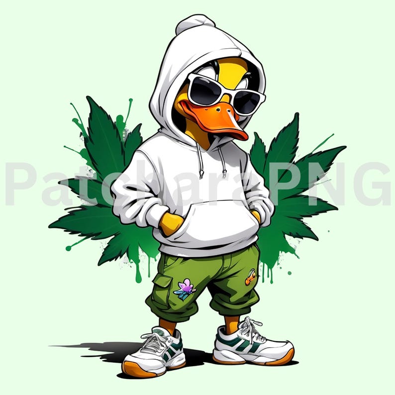 Hip-hop Duck Character PNG Cool Cartoon Duck in Sunglasses Weed Hoodie ...