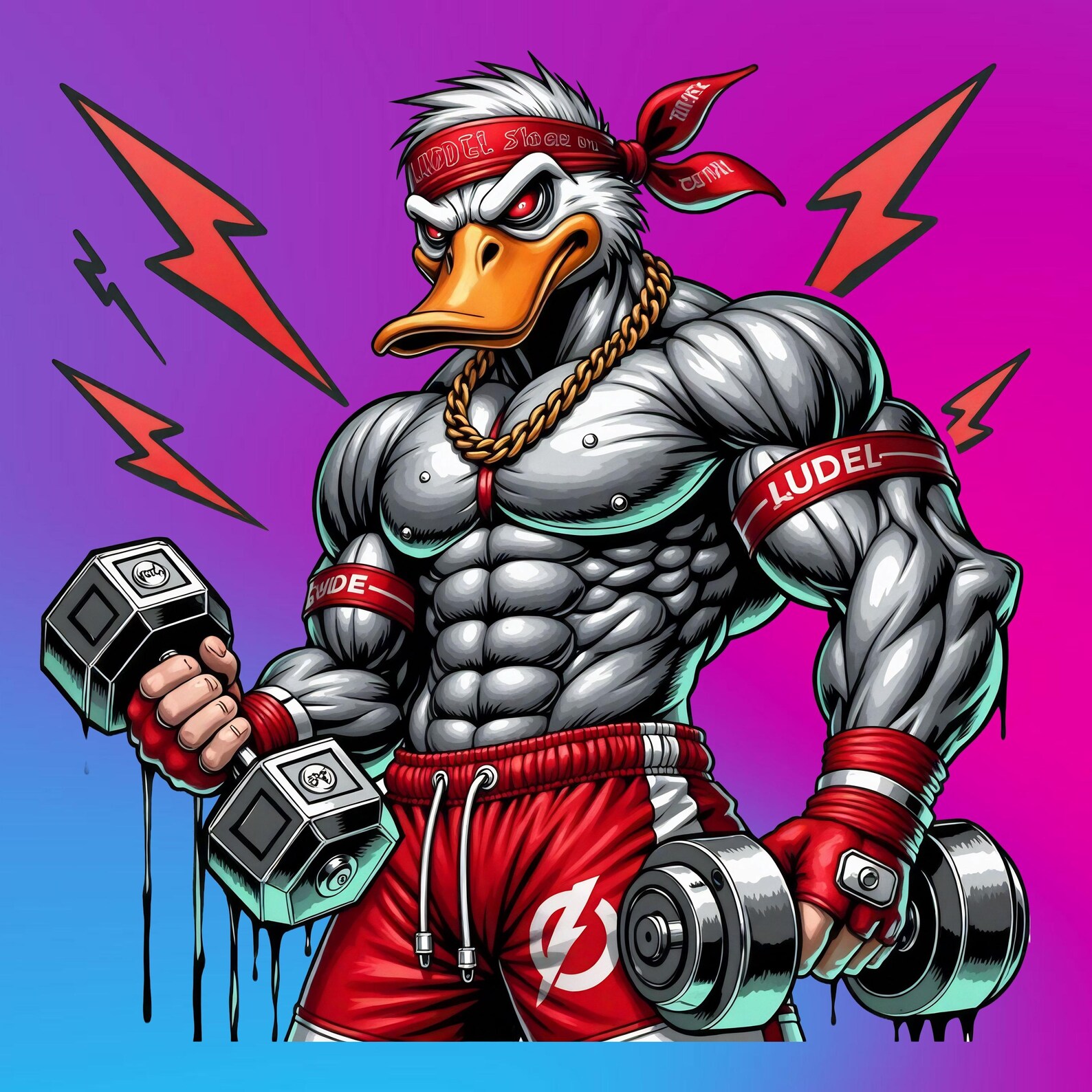 Lightning Duck Gym PNG, Buff Fitness Mascot With Dumbbells, DTF ...