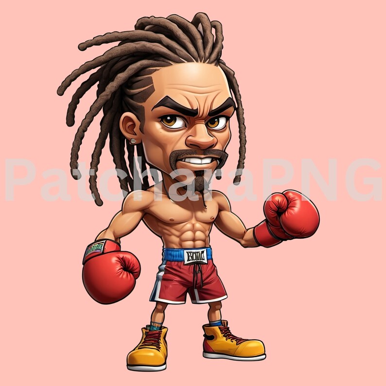 Cartoon Boxer With Dreadlocks Graffiti Art | Dynamic Full-body Pose ...
