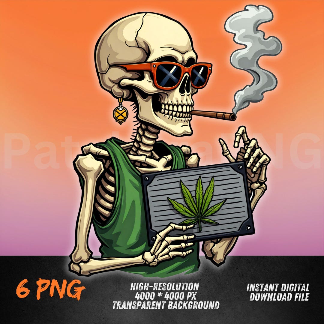 Smoking Skeleton Weed PNG | Stoner Skull Digital Art | Cannabis ...