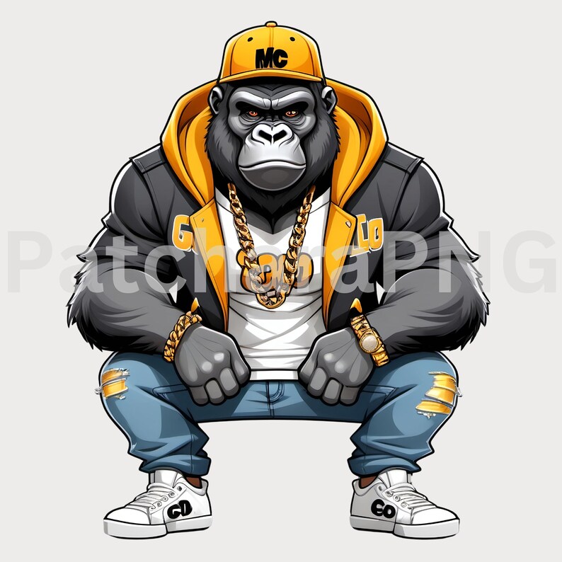 Buff Gorilla PNG | Muscular Gorilla Clipart in Hoodie and Gold Chain ...