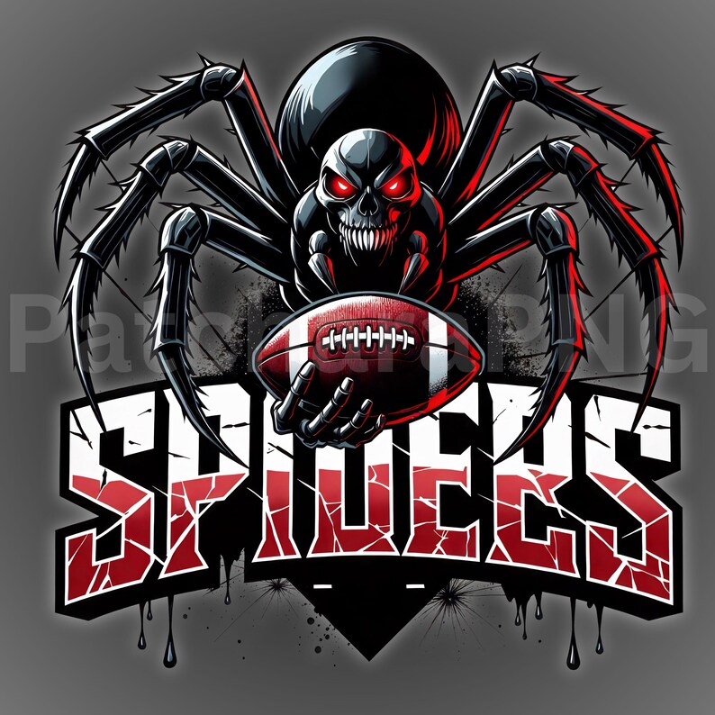 Spider Football Mascot PNG | Dark Skull DTF Clipart for Sportswear ...