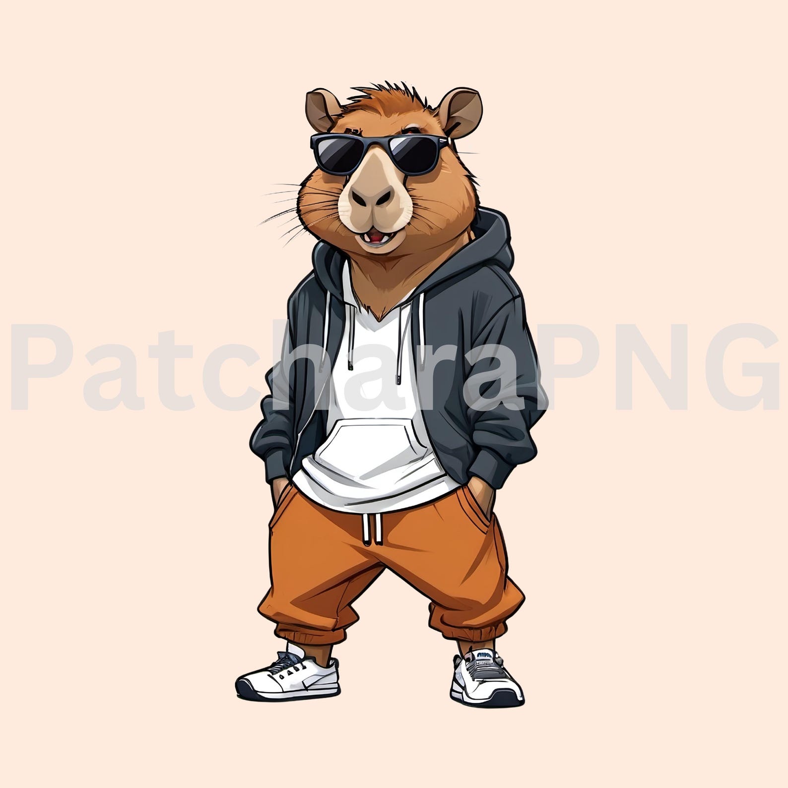 Capybara PNG | Cool Capybara Clipart in Hoodie | Urban Hip Hop Rodent ...
