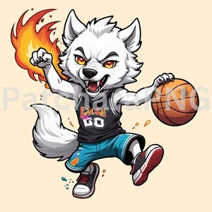 Basketball Wolf PNG | Wolf Clipart in Jersey With Fireball and Sneakers ...