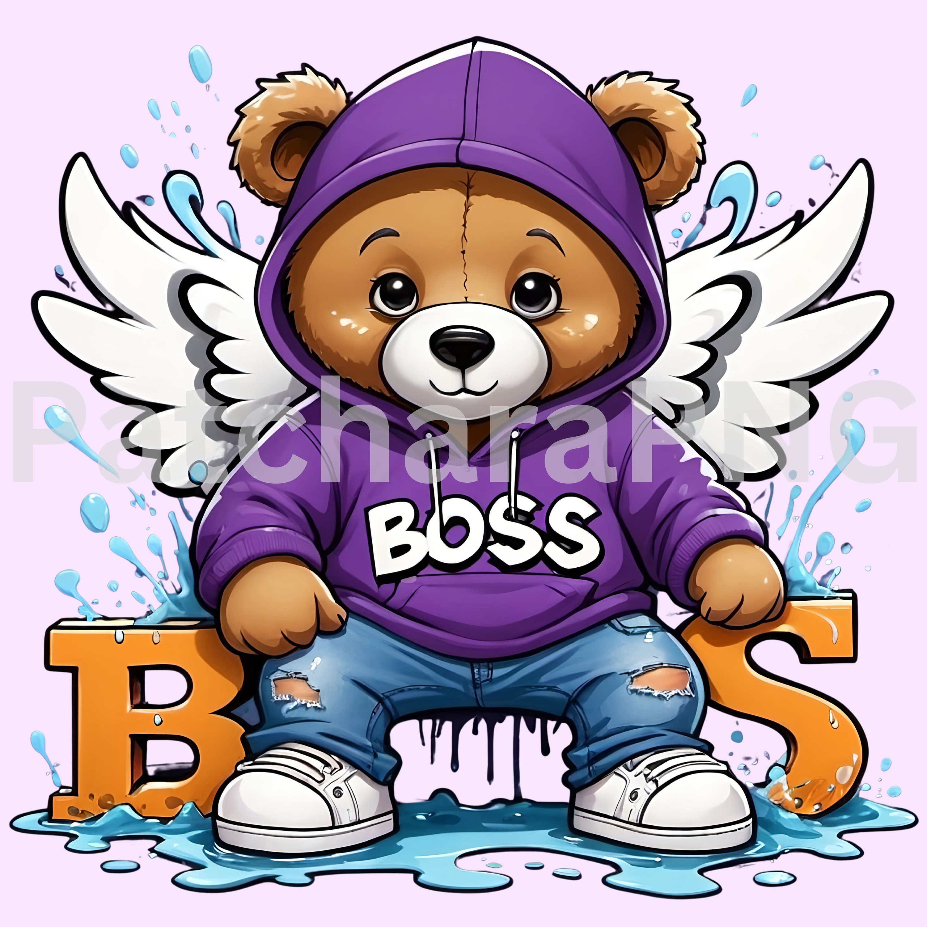 Boss Bear Graffiti Art PNG | Cute Teddy Bear With Wings Clipart | Urban ...