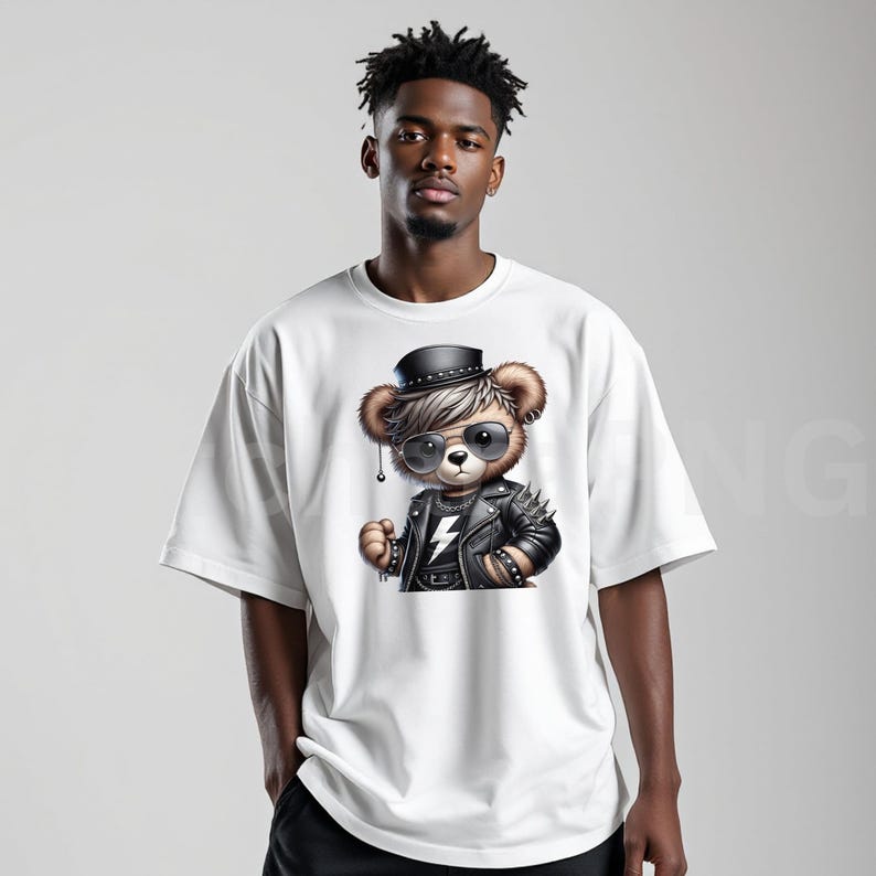 Rockstar Bear PNG | Punk Teddy Clipart With Sunglasses | Leather Jacket ...