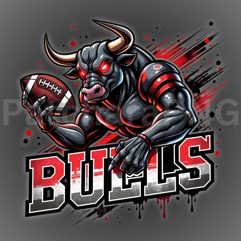 Bull Football Mascot PNG | Power Sports Team DTF Design | Sublimation ...