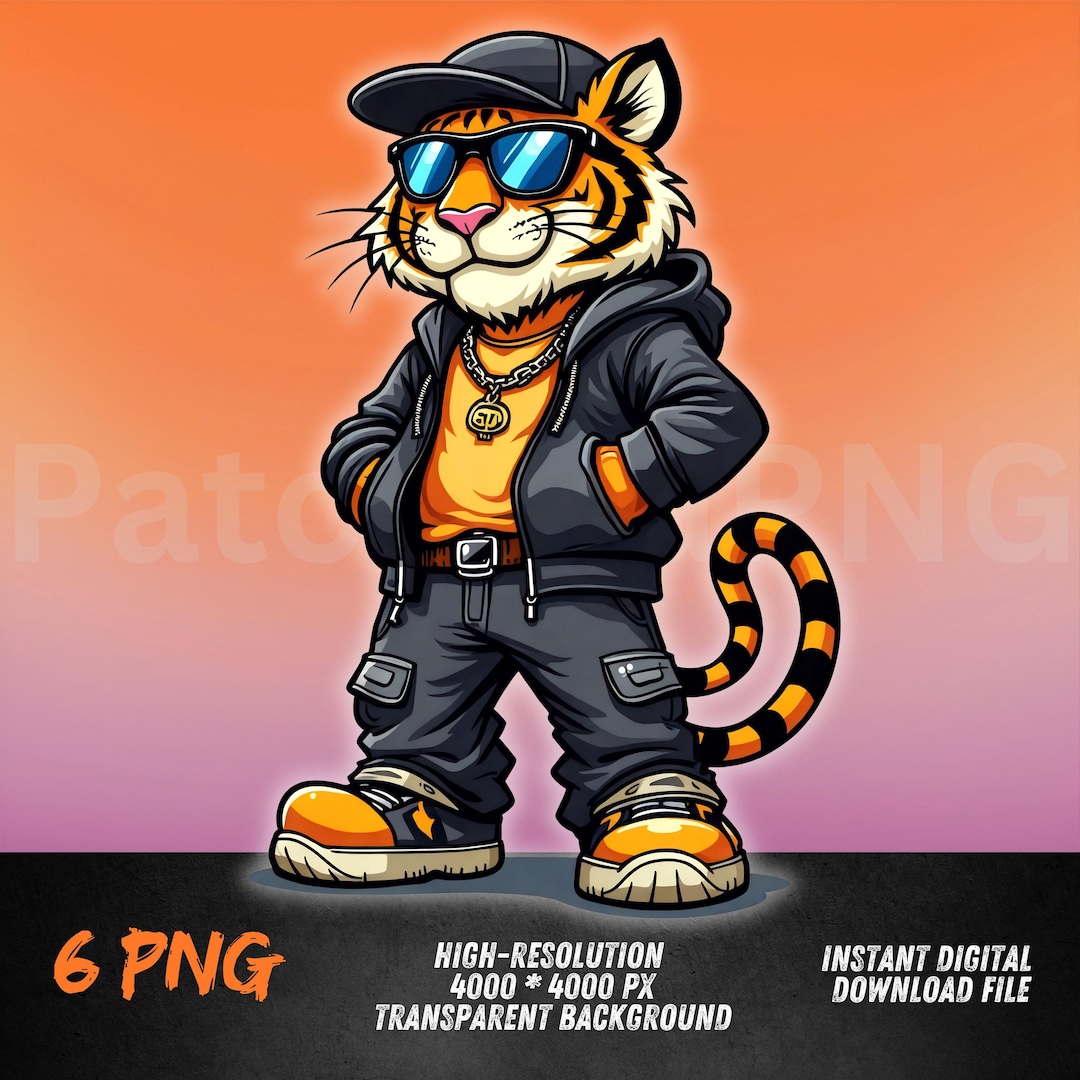 Gangsta Tiger PNG | Tiger Clipart in Black Hoodie and Sunglasses ...