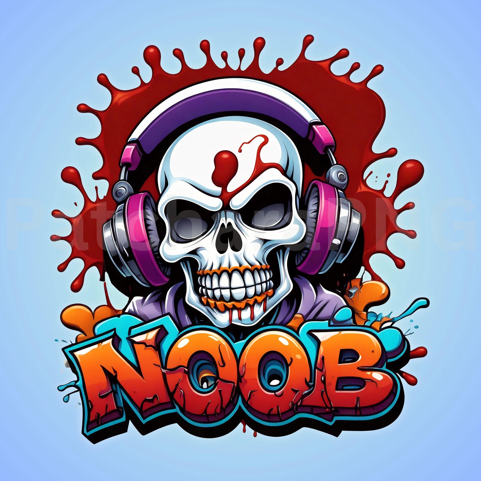 Gamer Skull Noob Graphic PNG | Graffiti Skull Headphone Art | Cool Digital Download for Gamers ...