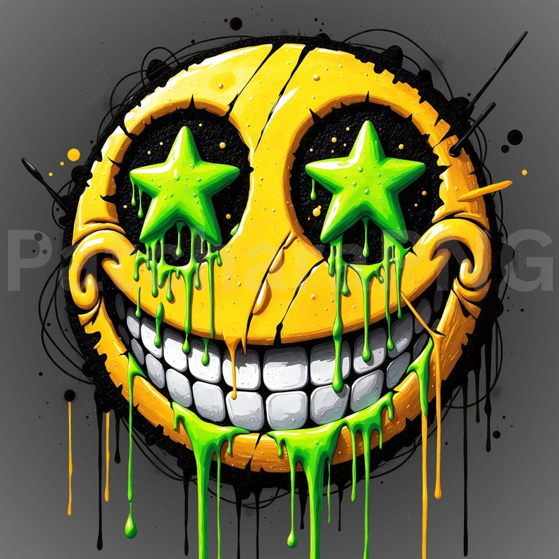 Smiley Face PNG Graffiti Drip Art | Streetwear Sublimation Graphic ...