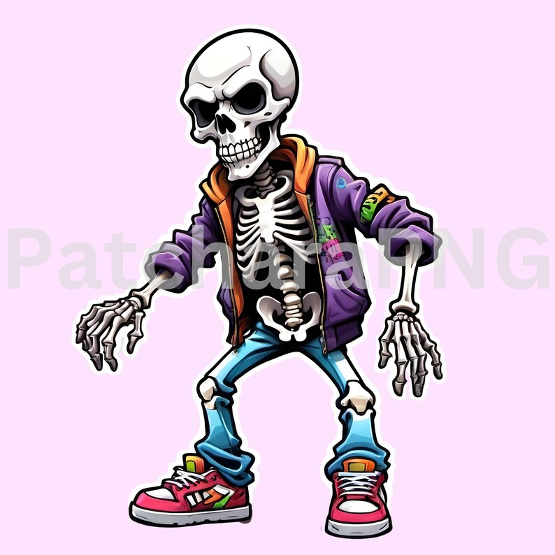 Street Skeleton PNG | Urban Skull Clipart With Hoodie and Graffiti ...