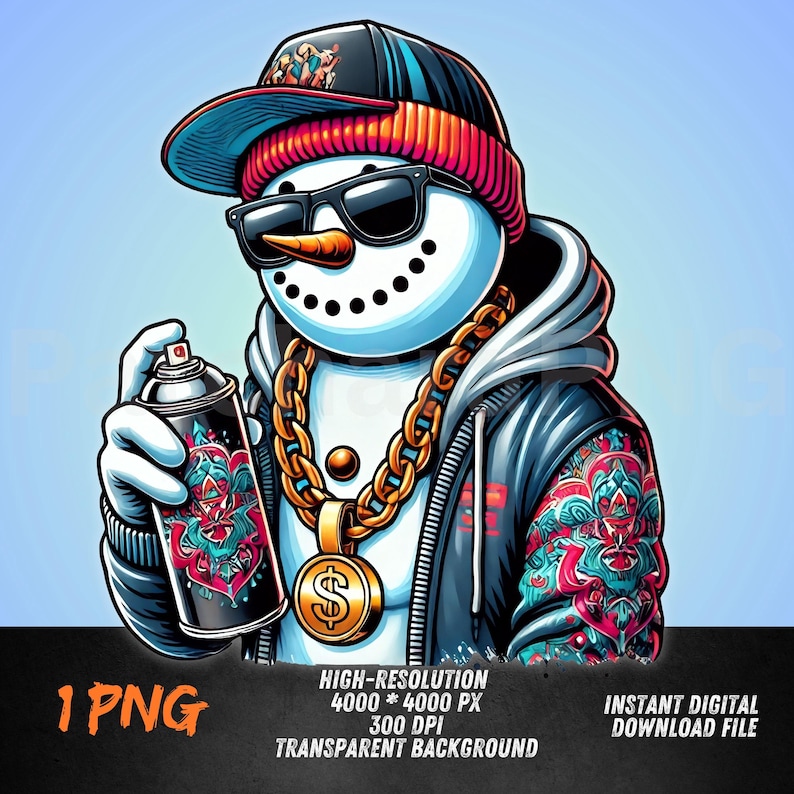 Graffiti Snowman Clipart | Hip-hop Snowman PNG | Streetwear Christmas ...