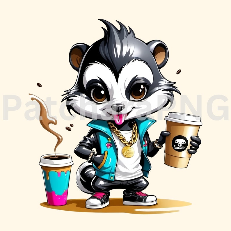 Chibi Hip-hop Skunk With Coffee | Cute Cartoon Animal Art | Urban ...